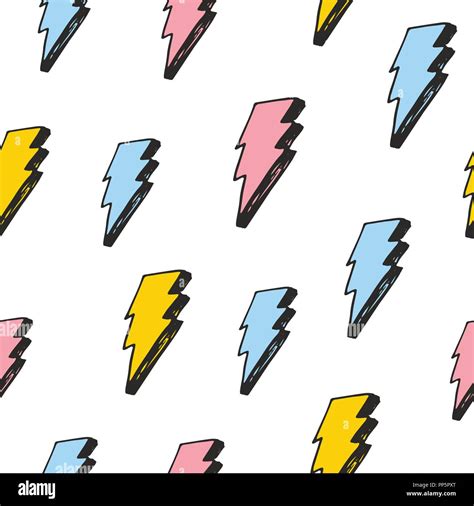 Lightning Seamless Pattern Vector Illustration Hand Drawn Sketched