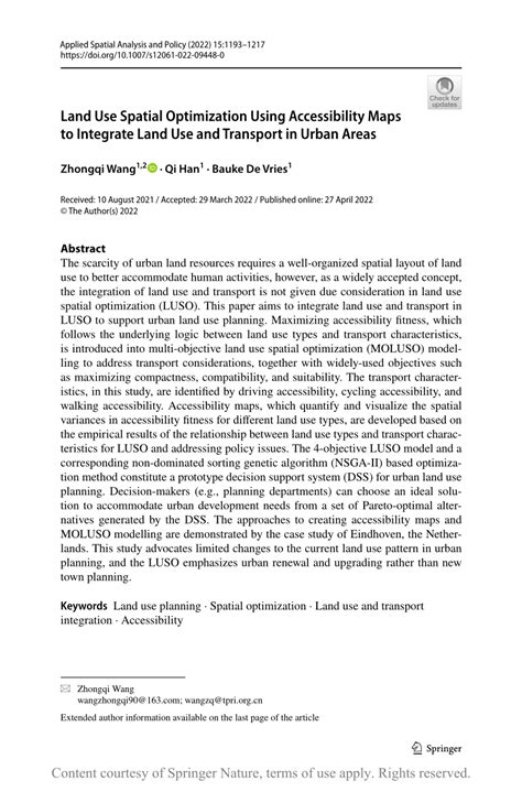 Pdf Land Use Spatial Optimization Using Accessibility Maps To