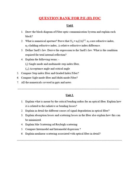 Question Bank Foc Pdf Wavelength Division Multiplexing Optical