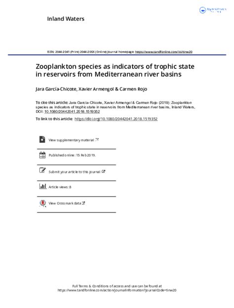 Pdf Zooplankton Species As Indicators Of Trophic State In Reservoirs