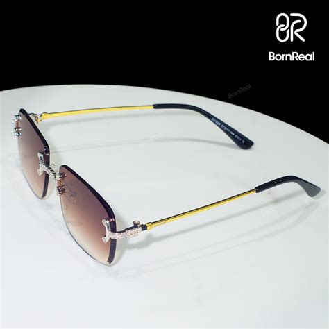 Moissanite Rimless Square Sunglasses 18k Gold