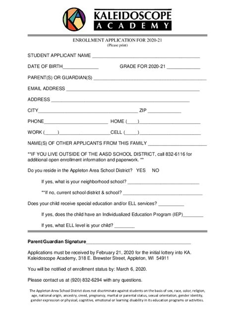 Fillable Online K 12 Application Form Odyssey Community School Fax