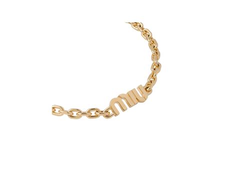 Sasom Accessories Miu Miu Metal Choker With Visible Logo Gold Check