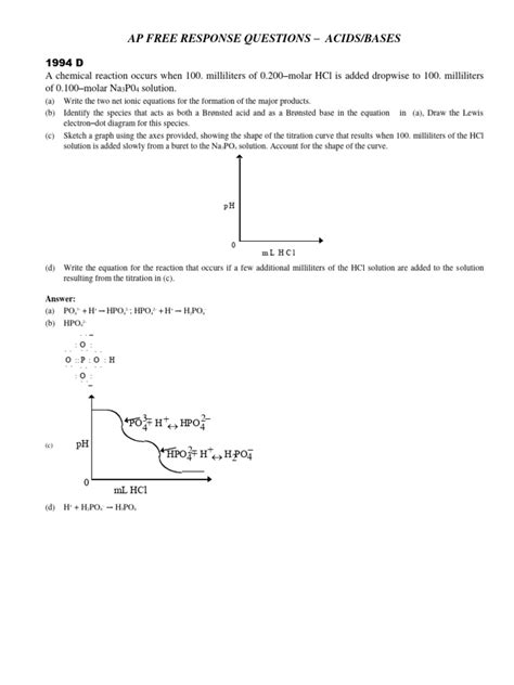 Acid Base Free Response Questions Ver 1 Partial Answers Pdf Acid Ph