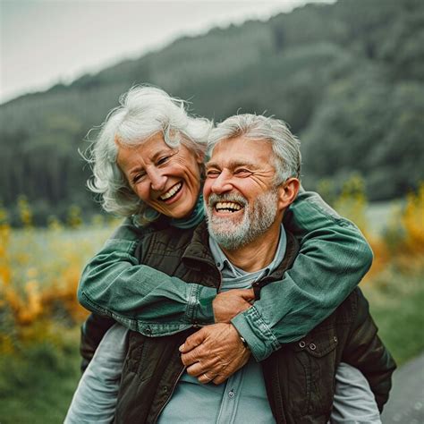 Photo Portrait Of An Older Elderly Couple Hugging And Smiling Premium