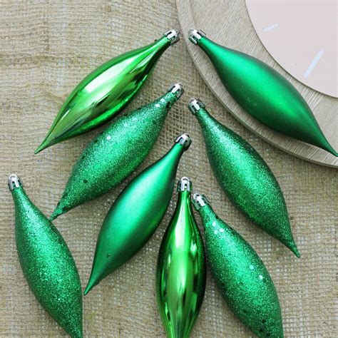 8ct Xmas Green Shatterproof 4 Finish Christmas Finial Drop Ornaments 5
