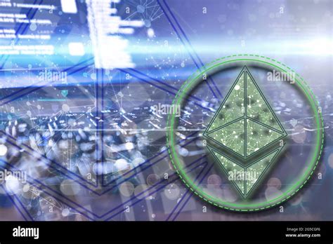 Crypto Currency Etherium Symbol While Using Computer Laptop Background