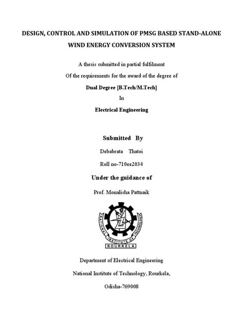 Thesis Design Control And Simulation Of Pmsg Based Stand Alone Pdf Electric Generator