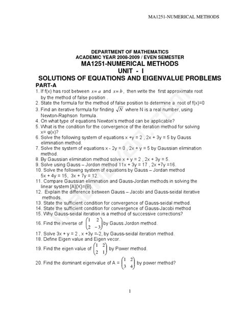 ma1251 numerical methods unit i solutions of equations and eigenvalue