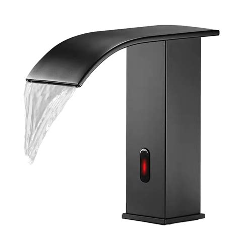 Waterfall Black Automatic Induction Faucet With Dc Controller And Infrared Sensor Wear Resistant