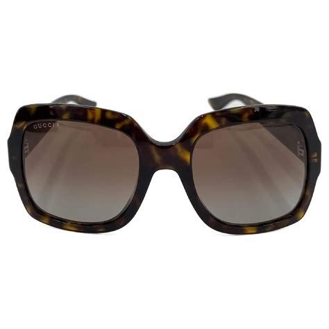 Gucci Interlocking Acetate Square Sunglasses Brown Plastic Ref1336311