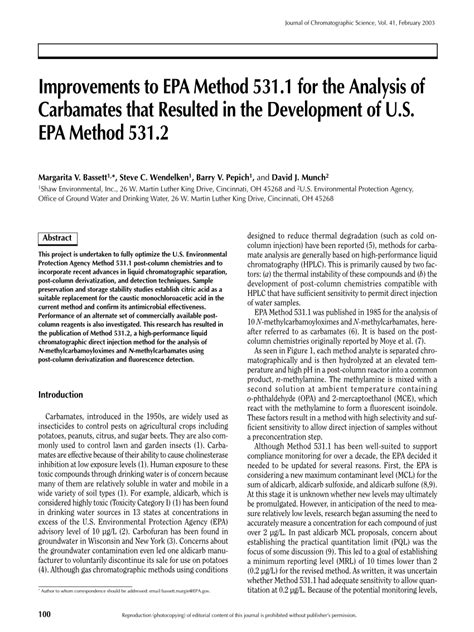Pdf Improvements To Epa Method 5311 For The Analysis Of Carbamates