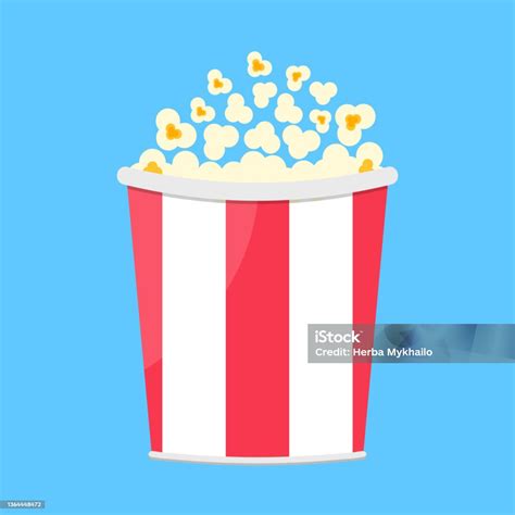 현대적인 스타일의 팝콘 버킷 플랫 일러스트 빨간 팝콘 상자와 현대 만화 일러스트 Premiere에 대한 스톡 벡터 아트 및 기타