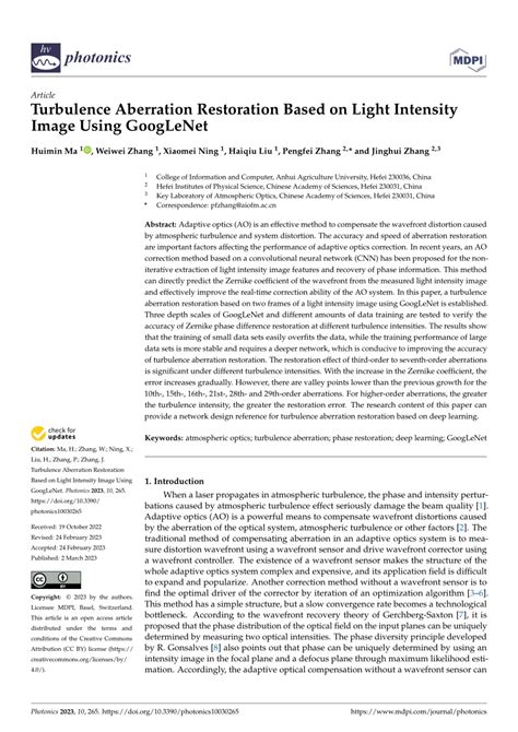 Pdf Turbulence Aberration Restoration Based On Light Intensity Image