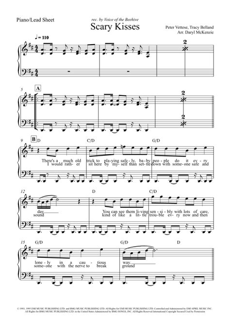Scary Kisses Partitions Voice Of The Beehive Lead Sheet Fake Book
