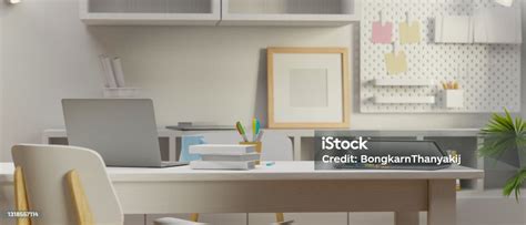 스터디 테이블 책 선반 및 장식 3d 렌더링화이트 컨셉 스터디룸 인테리어 디자인 0명에 대한 스톡 사진 및 기타 이미지 0명 3차원 형태 가구 Istock