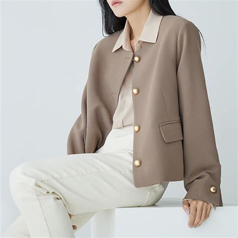 리틀마켓 Made 금장 은장 버튼 라운드 노카라 자켓 Ji37b2 아우터 블레이저 정장 블랙 소라 베이지 하객 결혼식 출근 오피스 데이트 모임 면접 룩 봄 가을 간절기