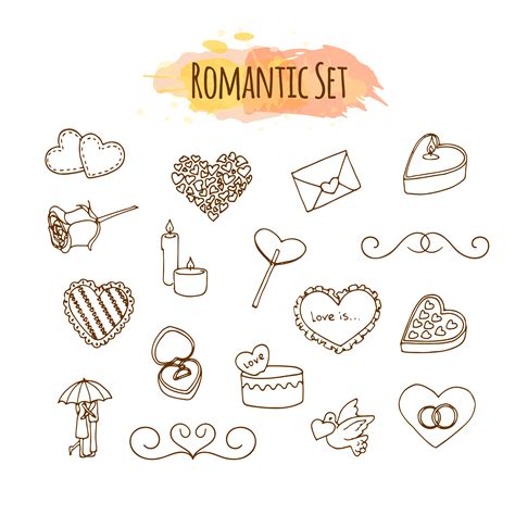 Romantic Illustrations Hand Drawn Wedding Set Doodle Style Elements