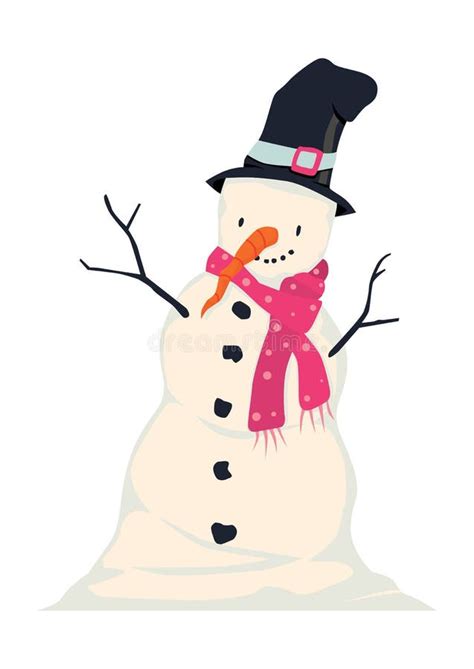 Cartoon Snowman With A Carrot Nose Stock Vector Illustration Of