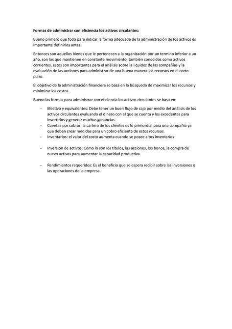 Formas De Administrar Con Eficiencia Los Activos Circulantes Entonces Son Aquellos Bienes Que