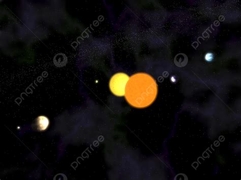 Binary Stars With Five Planets Space Blue Nebulae Photo Background And