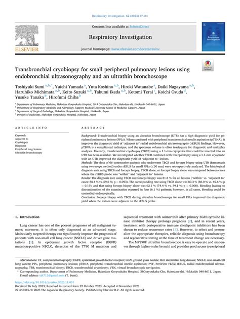 Pdf Transbronchial Cryobiopsy For Small Peripheral Pulmonary Lesions