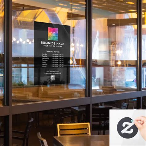 Business Logo Qr Code Opening Hours Phone Number Window Cling Zazzle