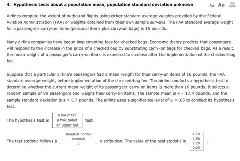 Solved 4 Hypothesis Tests About A Population Mean