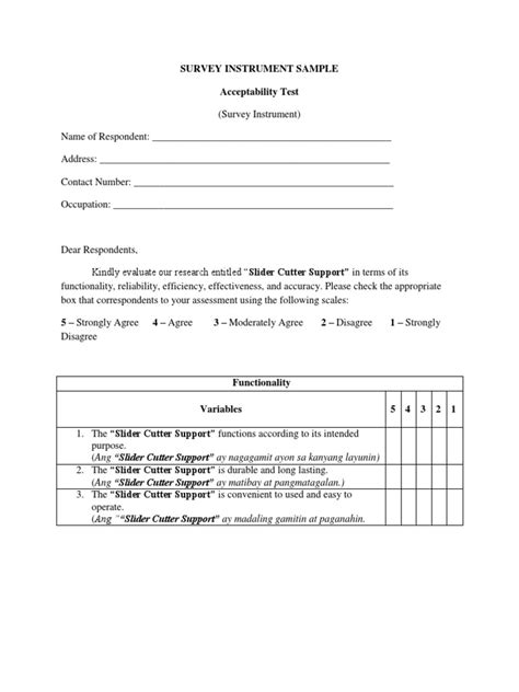 Survey Instrument Sample Acceptability Test Pdf Evaluation Methods