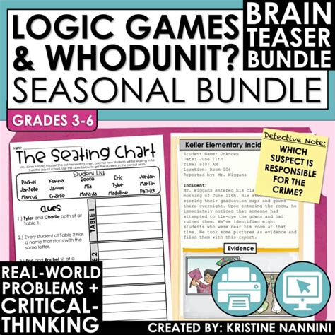 Back To School Activities Math Logic Puzzles Brain Teasers Early Finishers