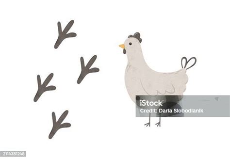 만화 국내 닭과 발자국의 세트 디지털 손으로 그린 농장 새 그림 섬유 디자인 포스터 엽서 고립된 배경에 인쇄하기 위한 만화