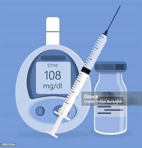 胰島素注射器血糖檢測儀和胰島素瓶以扁平樣式圖示顯示用於 2 型糖尿病控制説明糖尿病患者和胰島素生產向量圖形及更多信息圖形圖片 Istock