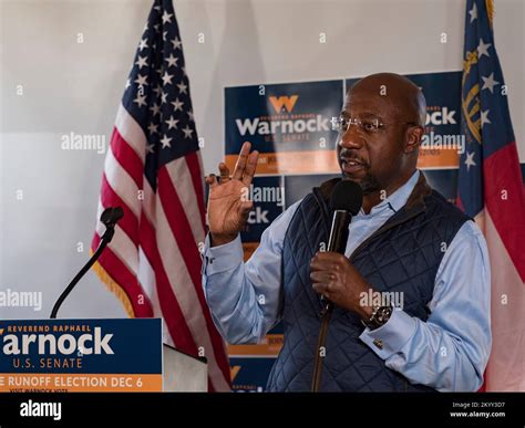 Savannah Georgia Usa 2nd Dec 2022 Reverend Raphael Warnock Spoke Of The Importance Of