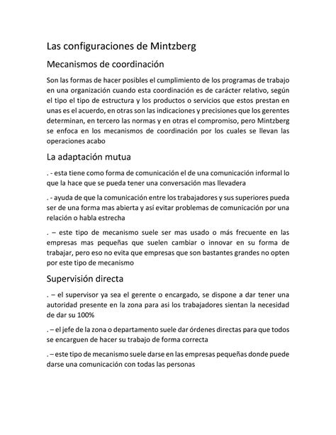 Las configuraciones de Mintzberg Las configuraciones de Mintzberg Mecanismos de coordinaciÛn