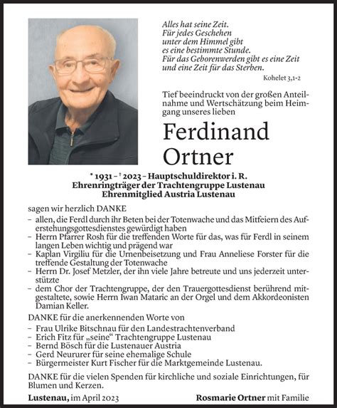 Todesanzeigen Von Ferdinand Ortner Todesanzeigen Vorarlberger Nachrichten