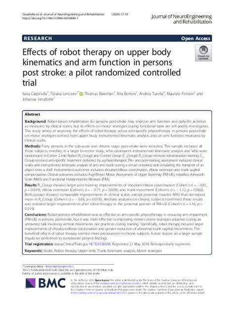 pdf effects of robot therapy on upper body kinematics and arm