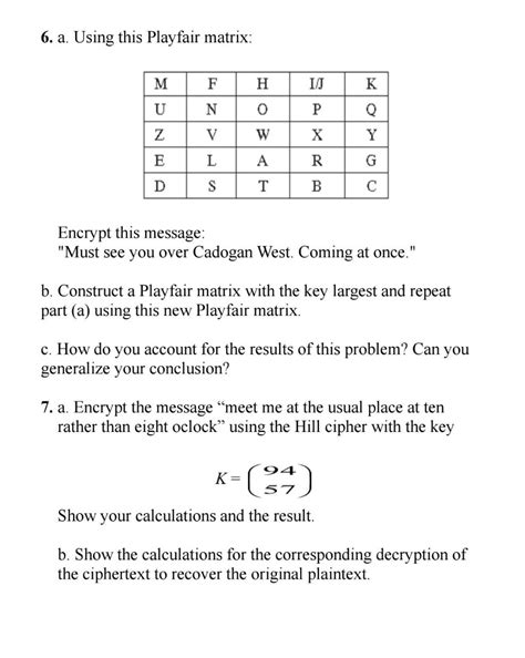 Solved A ﻿using This Playfair Matrix