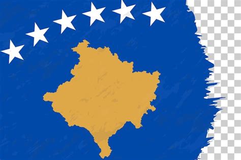 Horizontal Abstract Grunge Brushed Flag Of Kosovo On Transparent Grid