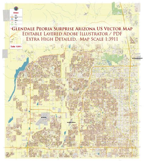 Glendale Peoria Surprise Arizona Us Map Vector Extra High Detailed