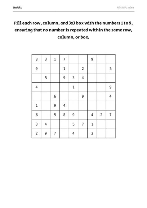 Medium Sudoku Free Printable PDF Puzzle