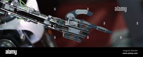 Robot Hand Pointing With Index Finger And Touching Gesture Modern Robotics And Robot Assistant Robot Hand Pointing With Index Finger And Touching Gesture Modern Robotics And Robot Assistant
