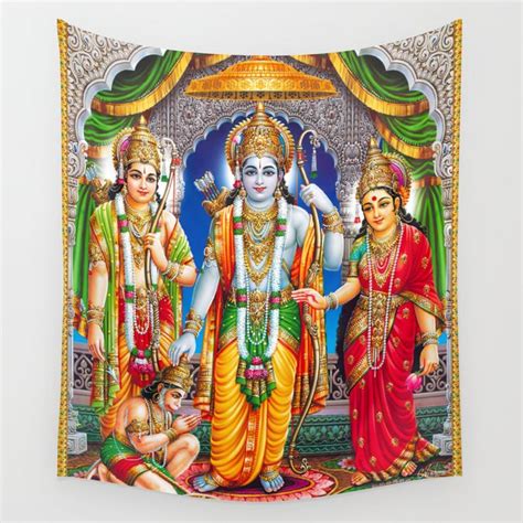 Lord Ram Devi Sita Laxman Lord Hanuman Painting Wall Tapestry By