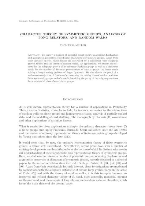 Pdf Character Theory Of Symmetric Groups Analysis Of Slcwpapers