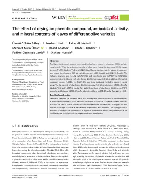 Pdf The Effect Of Drying On Phenolic Compound Antioxidant Activity