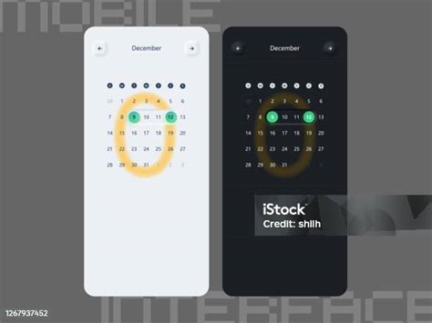 호형성 스타일 달력 호형성 디자인 키트 앱 Ui Ux 템플릿 모바일 응용 프로그램을 위한 Gui 휴대 전화 인터페이스에 대한