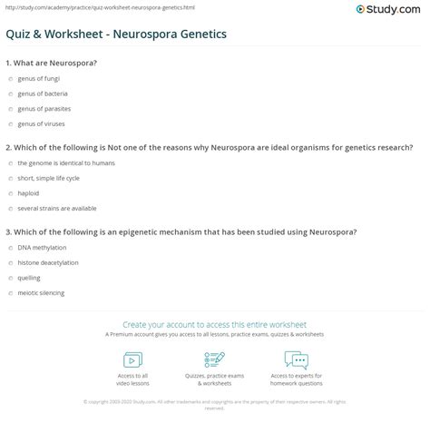 Quiz And Worksheet Neurospora Genetics