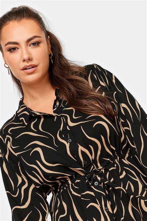 Yours Plus Size Black Abstract Print Long Sleeve Midaxi Shirt Dress Yours Clothing