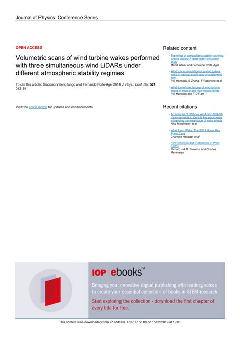 Pdf Volumetric Scans Of Wind Turbine Wakes Performed With Three