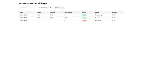 Attendance Detail Page Free React Tailwind Component