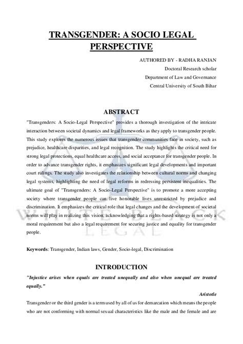Pdf Transgender A Socio Legal Perspective Drradha Ranjan